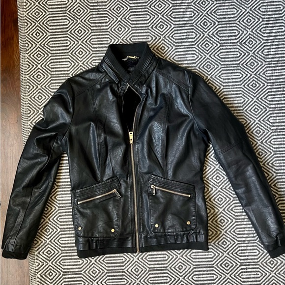 Jackets & Coats | Pleather Jacket With Gold Zipper And Details | Poshmark
